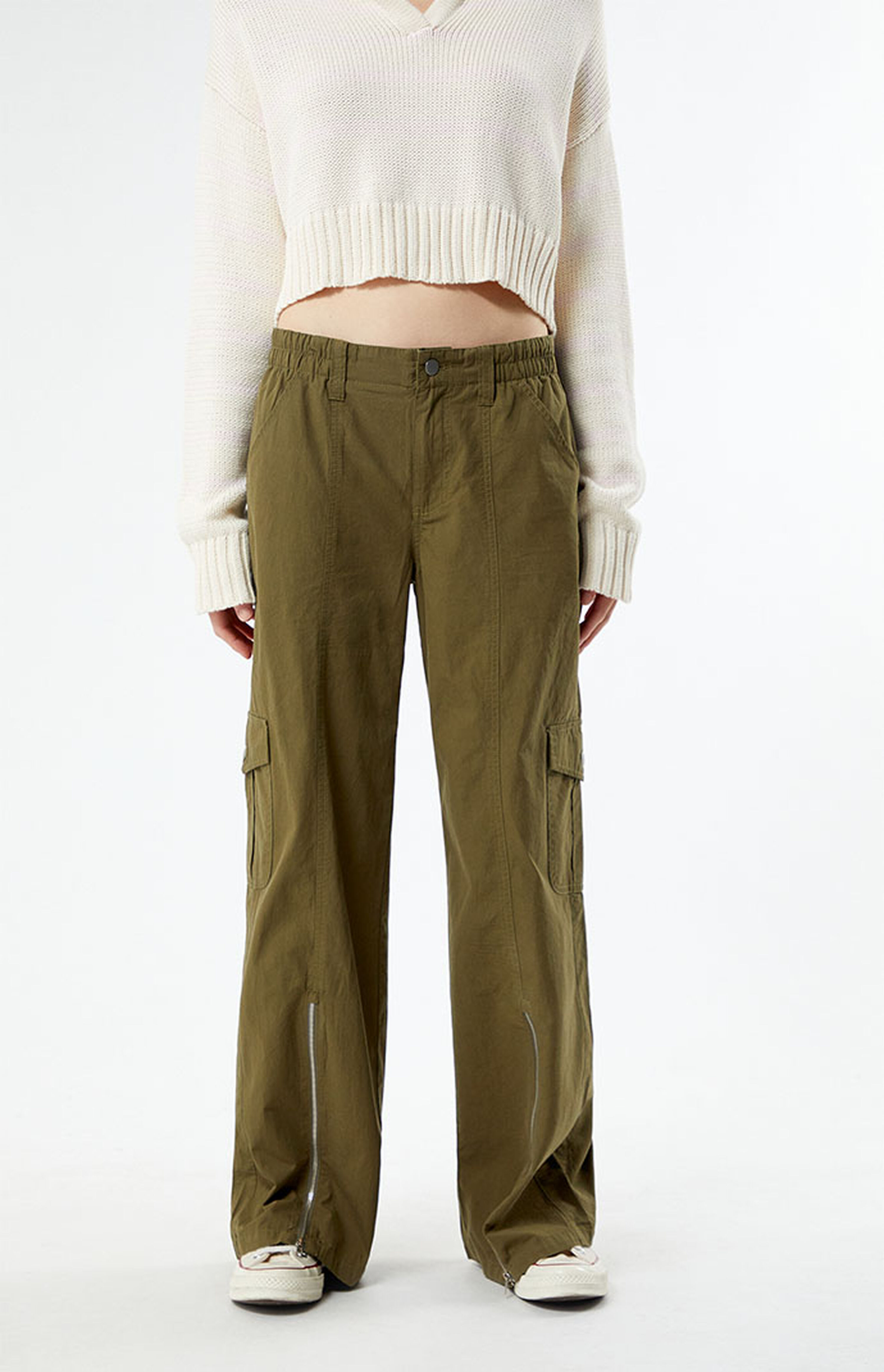 Pacsun Olive Zip Low Rise Cargo Puddle Pants | PacSun