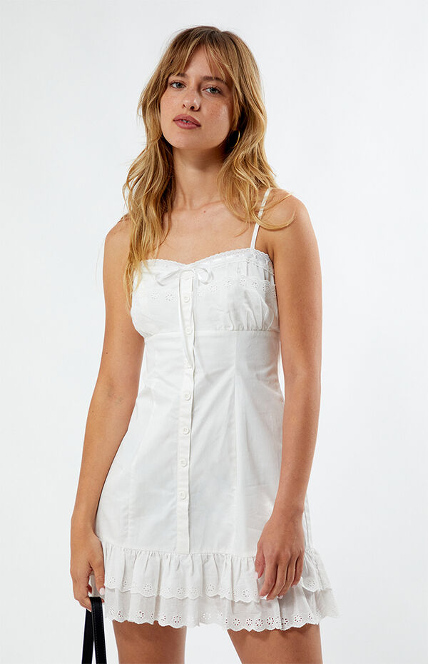 LA Hearts Button Eyelet Ruffle Bow Mini Dress | PacSun