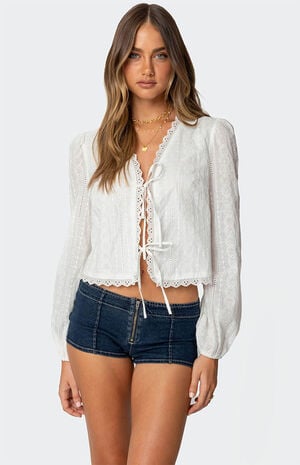 Edikted Lesley Cotton Lace Tie Front Top | PacSun