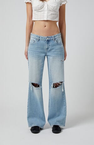 Pacsun Zoe Ripped Low Rise Girlfriend Jeans Light Indigo | PacSun