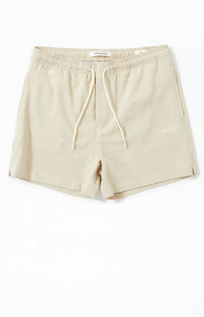 Pacsun Tan Sail Seersucker 4.5" Swim Trunks | Pacsun