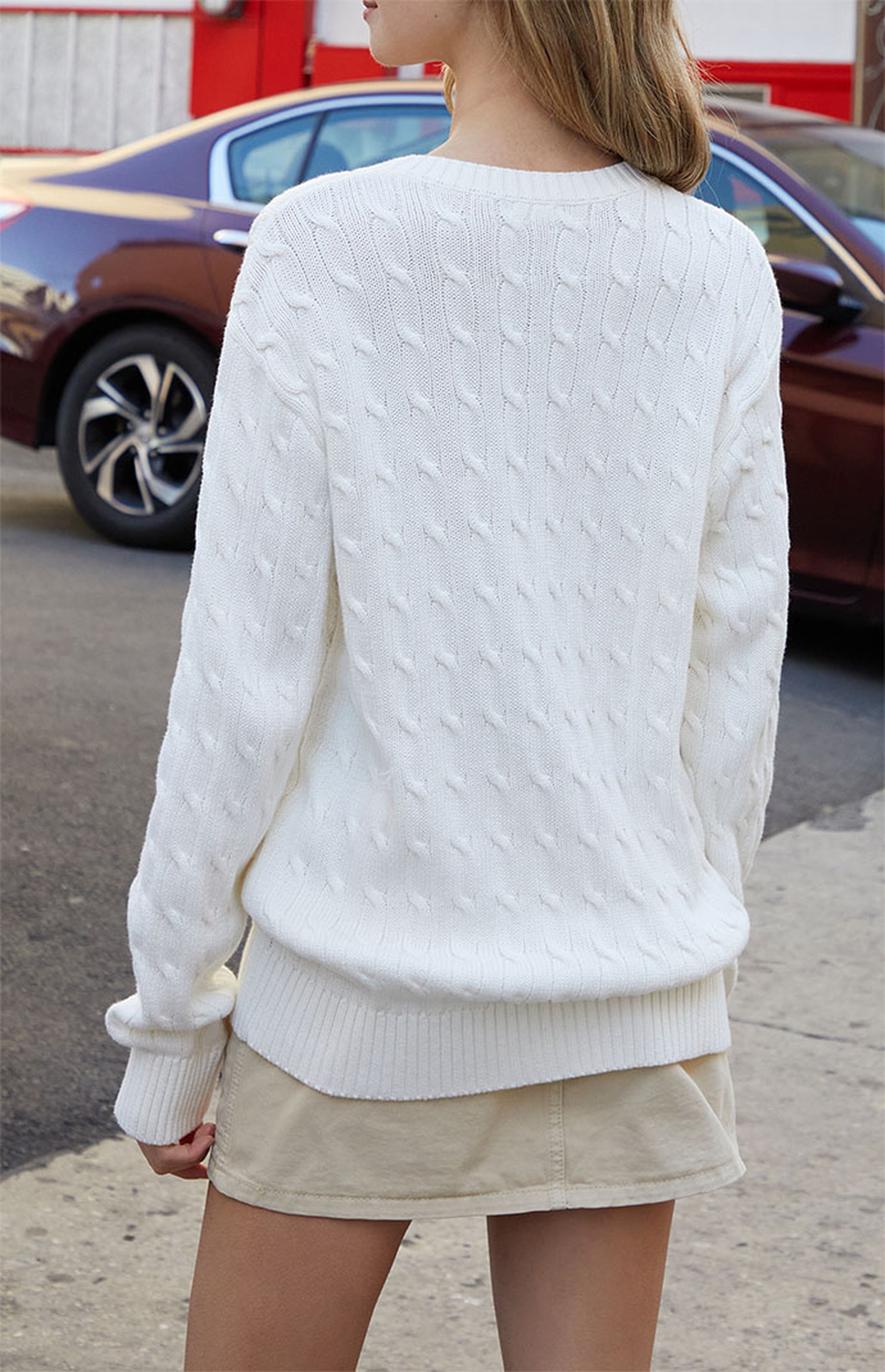 John Galt White Cable Knit Sweater | Pacsun