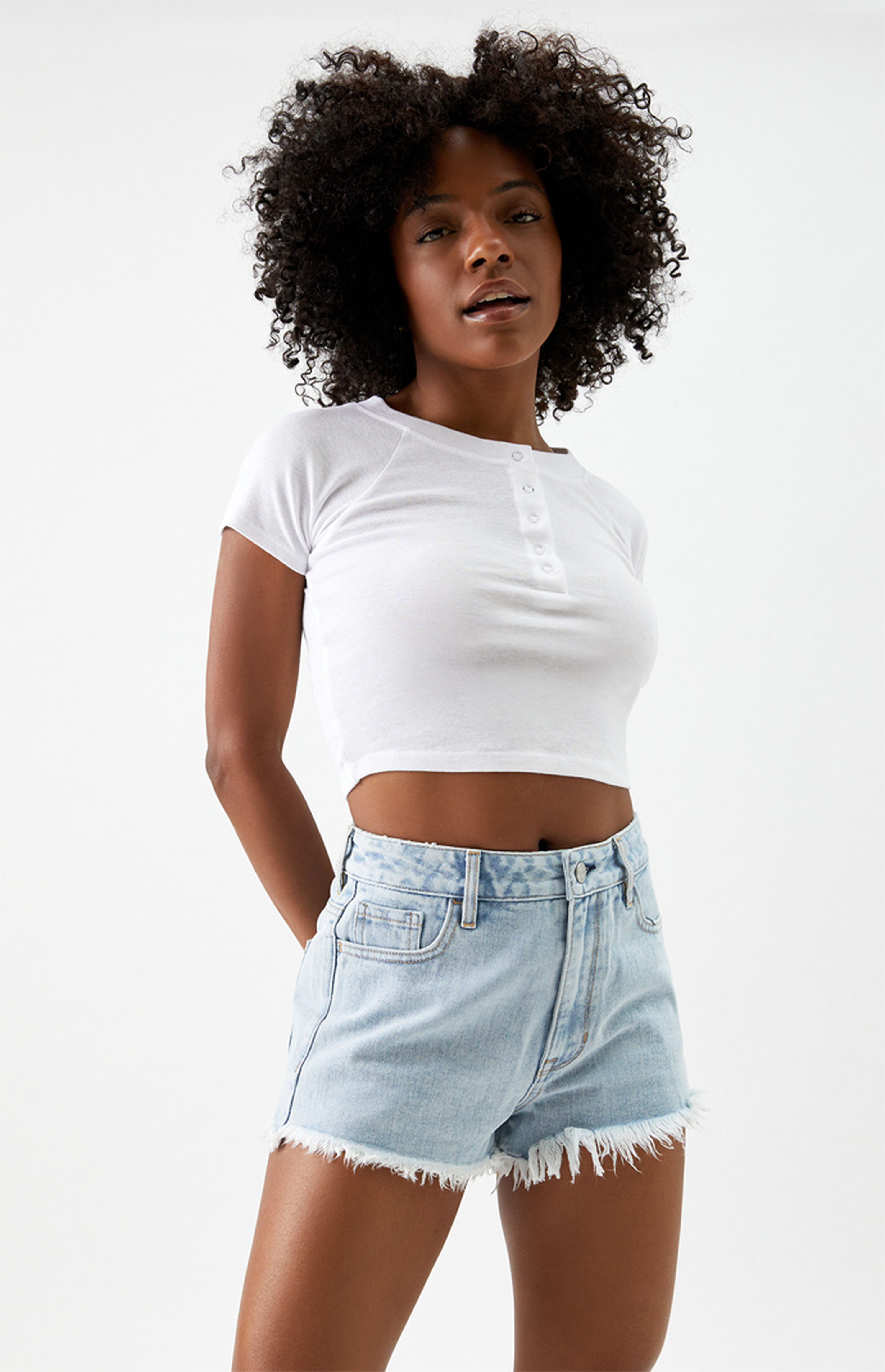 Pacsun Light Blue High Waisted Denim Festival Shorts | PacSun