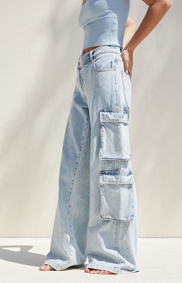 Pacsun Light Blue Asymmetrical '90s Baggy Cargo Jeans | Pacsun