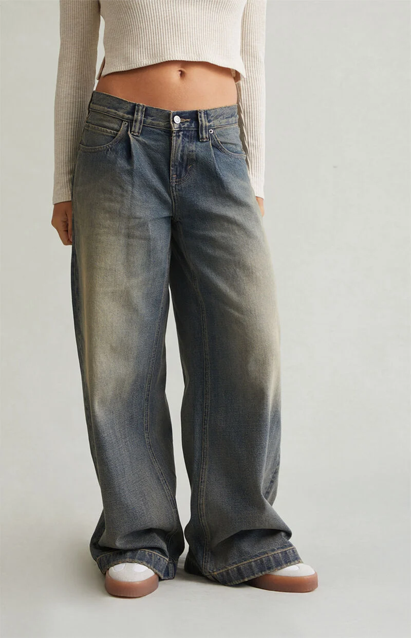 Pacsun Sloane Low Rise Ultra Baggy Jeans Pleated Tinted Blue | Pacsun