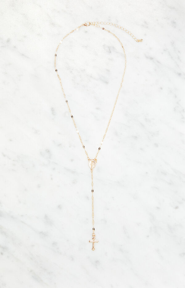 LA Hearts Cross Rosary Lariat Necklace | Pacsun