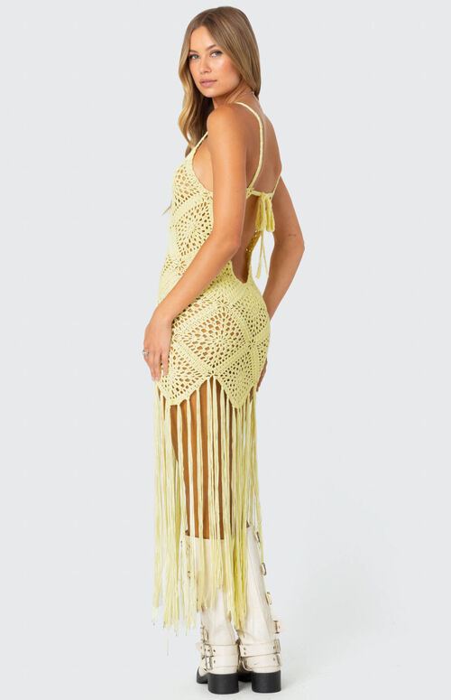 Edikted Fringey Crochet Maxi Dress | Pacsun