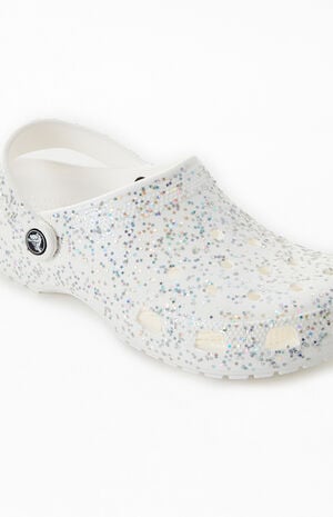 white glitter crocs