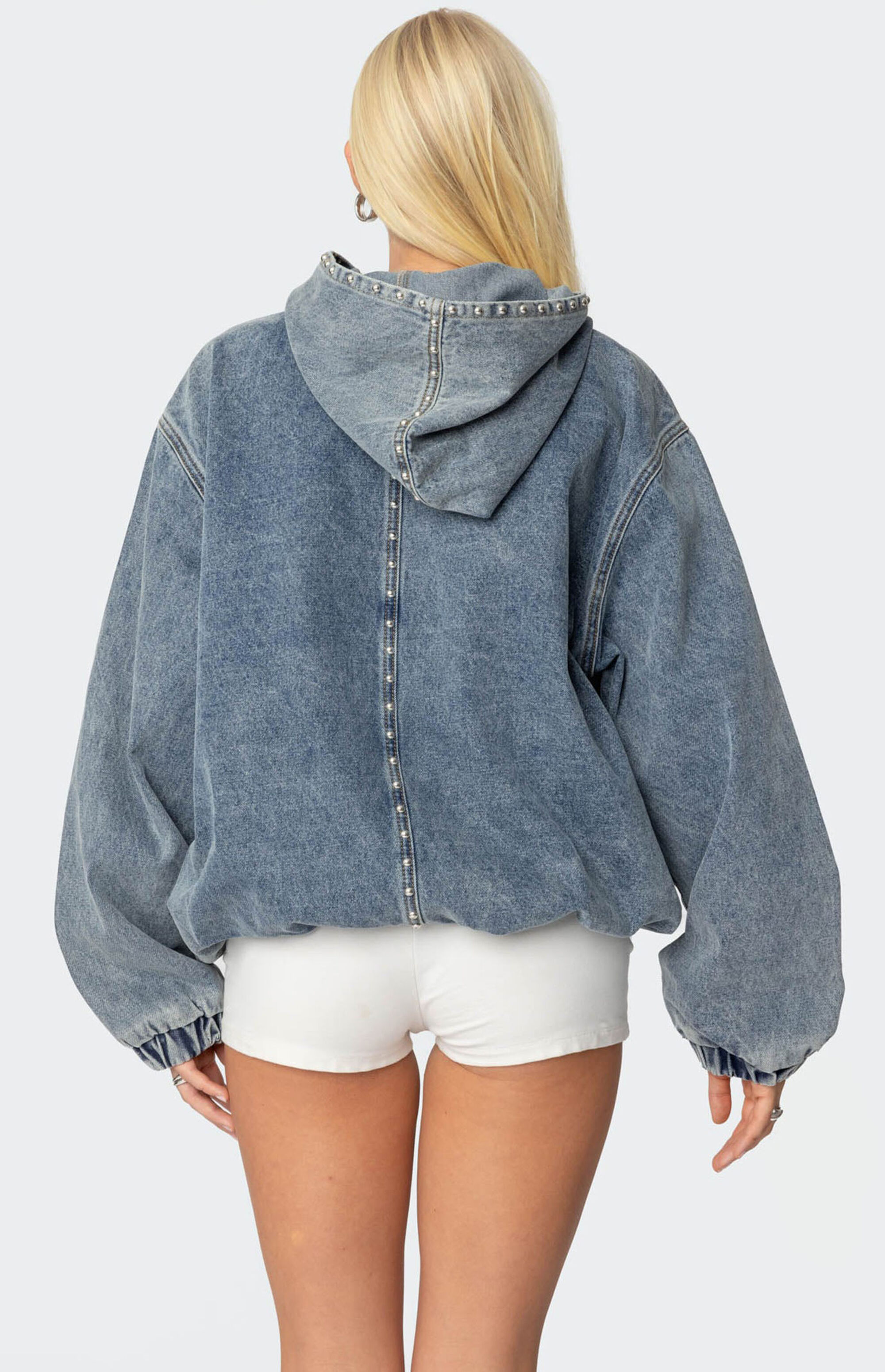 Edikted Marney Oversized Studded Denim Hoodie | Pacsun