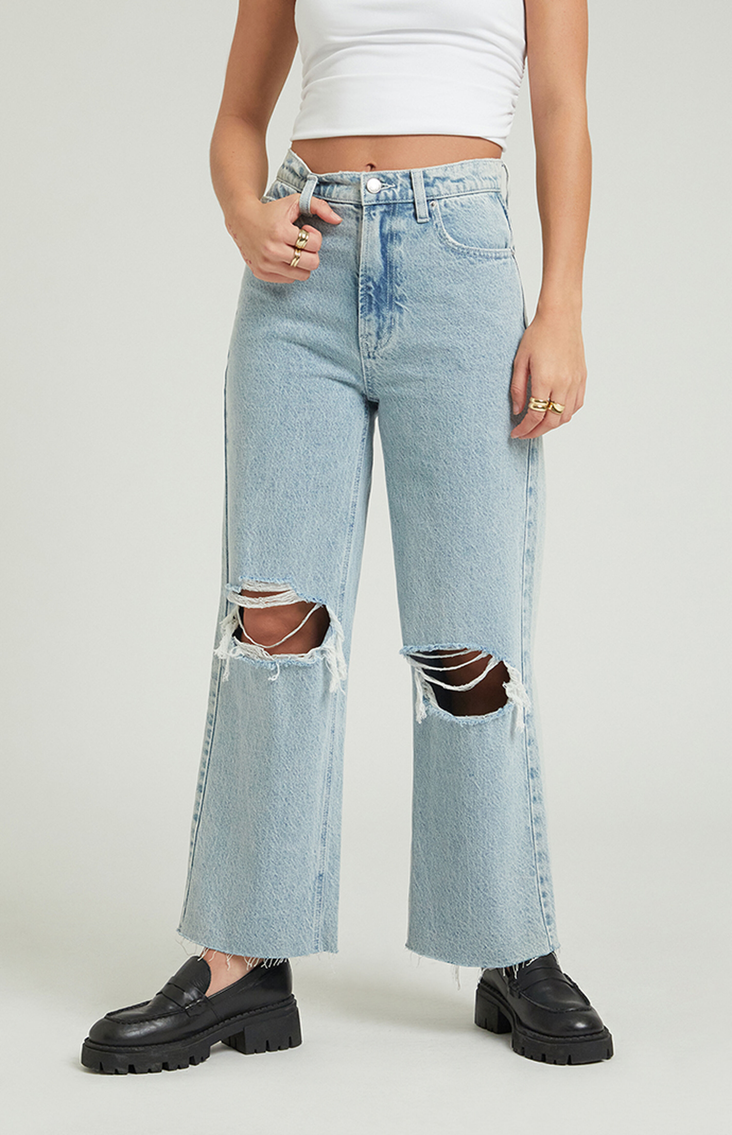 Pacsun Nora Cropped Wide Leg Jeans Ripped Light Indigo | PacSun
