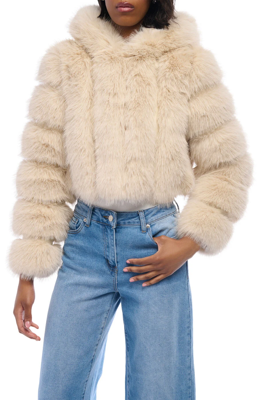 AZALEA WANG Jolene Tan Hooded Faux Fur Coat | Pacsun