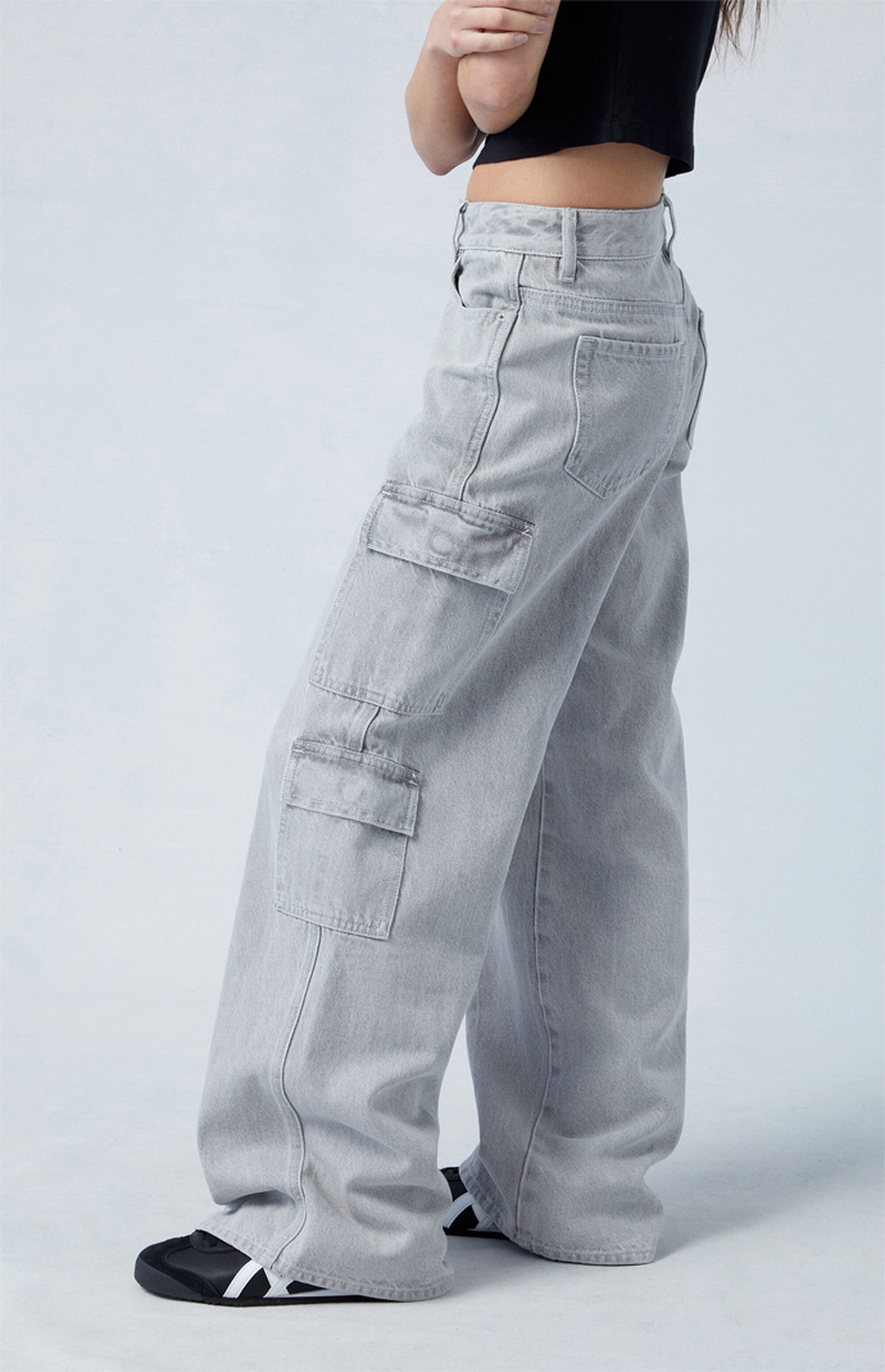 Pacsun Eco Light Gray Low Rise Baggy Cargo Jeans PacSun pacsun-eco-light-gray-low-rise-baggy-cargo-jeans-pacsun