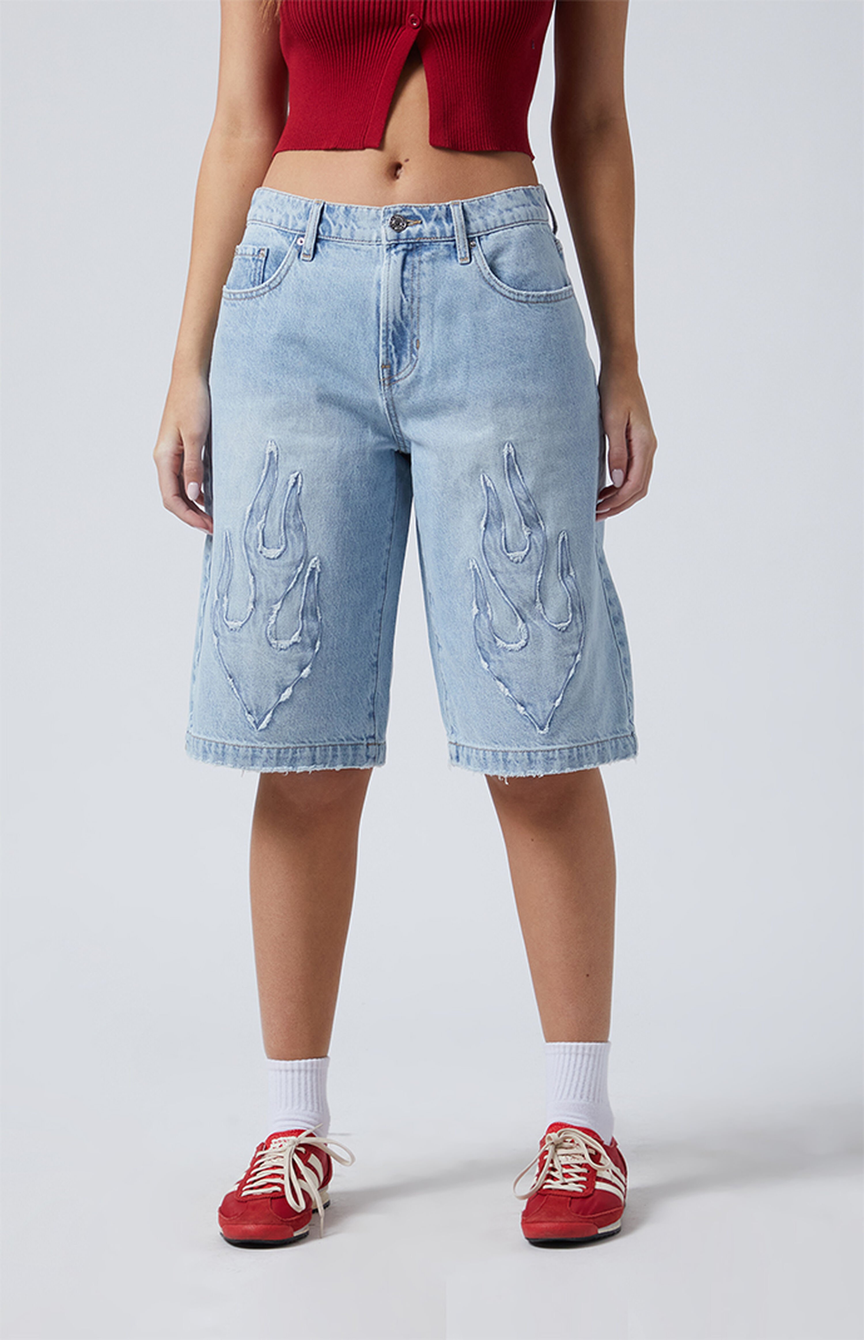 Pacsun Light Indigo Flame Extreme Denim Jorts | PacSun