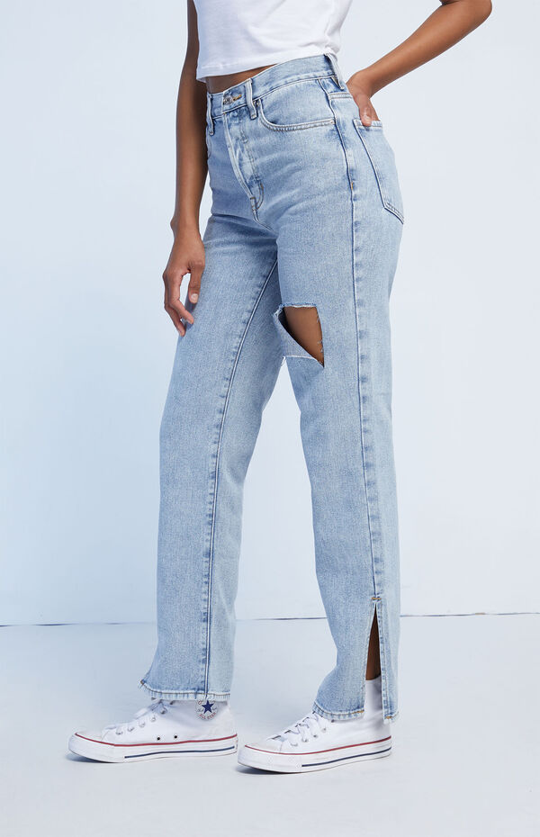 PacSun Light Blue Ripped Split Dad Jeans | PacSun