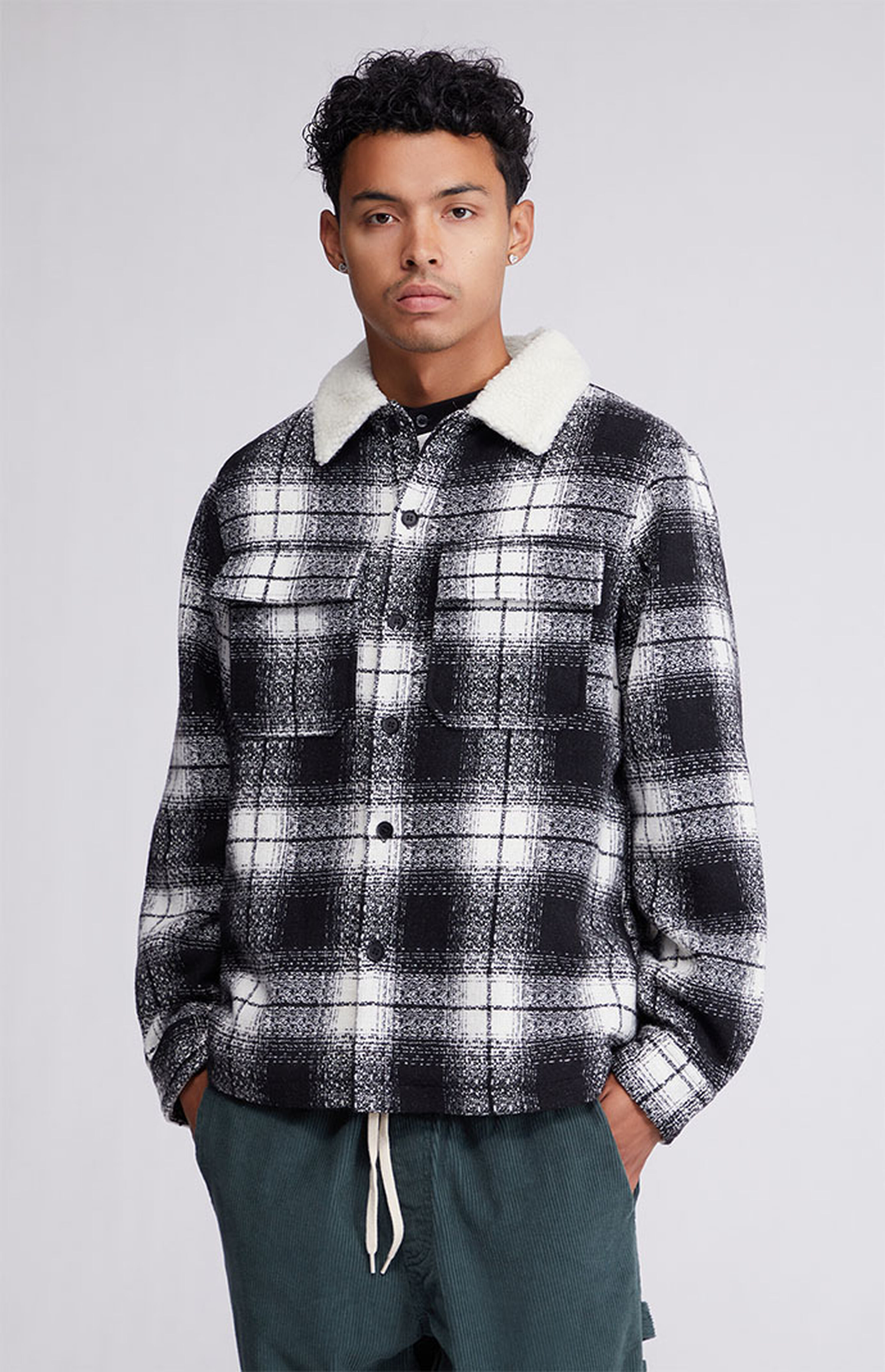PacSun Black Sherpa Lined Plaid Shacket | PacSun