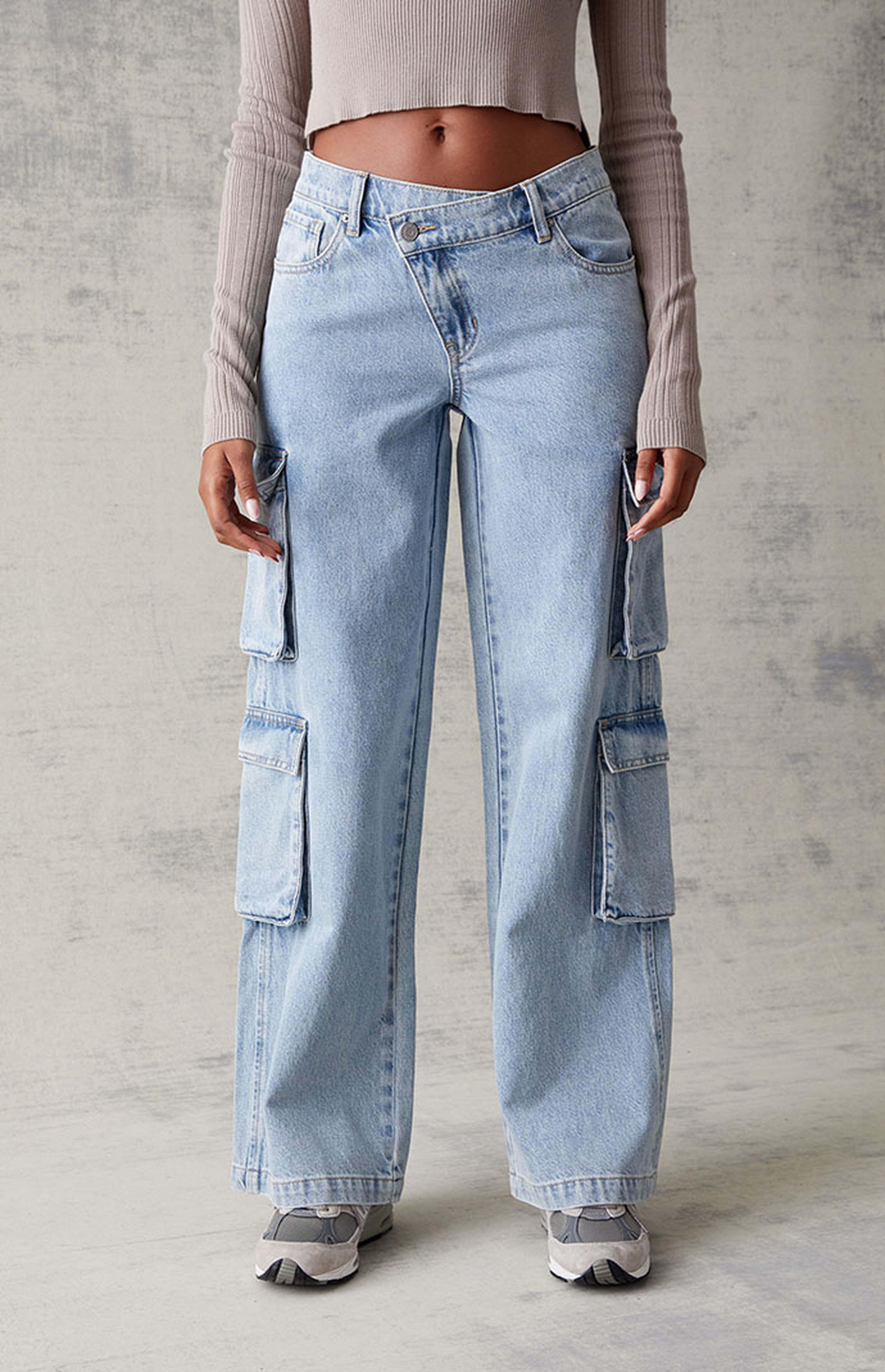 Pacsun Light Blue Asymmetrical '90s Baggy Cargo Pants | Pacsun