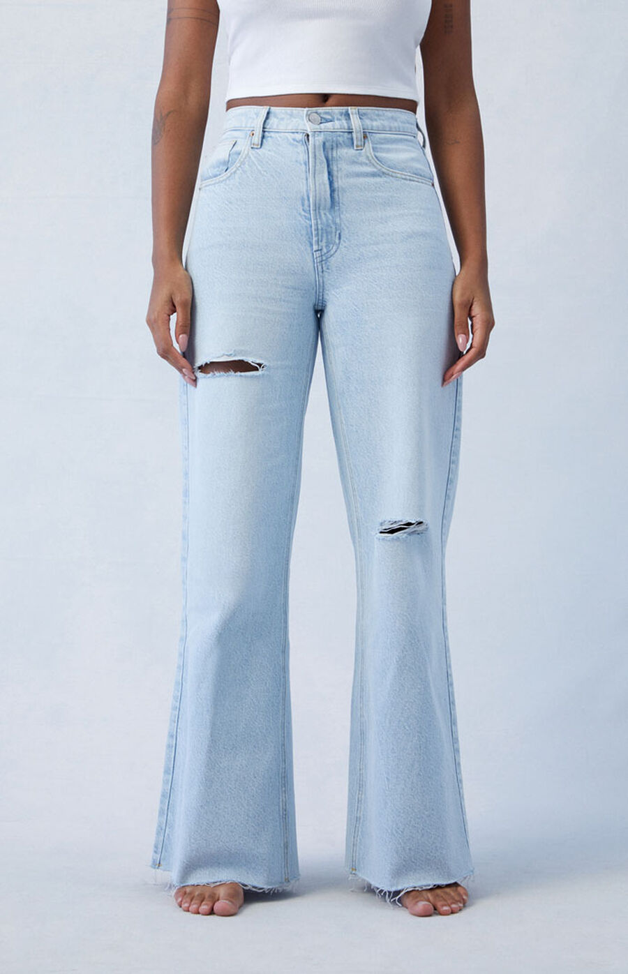 Pacsun Eco Light Indigo Ripped Wide Leg Jeans | Pacsun