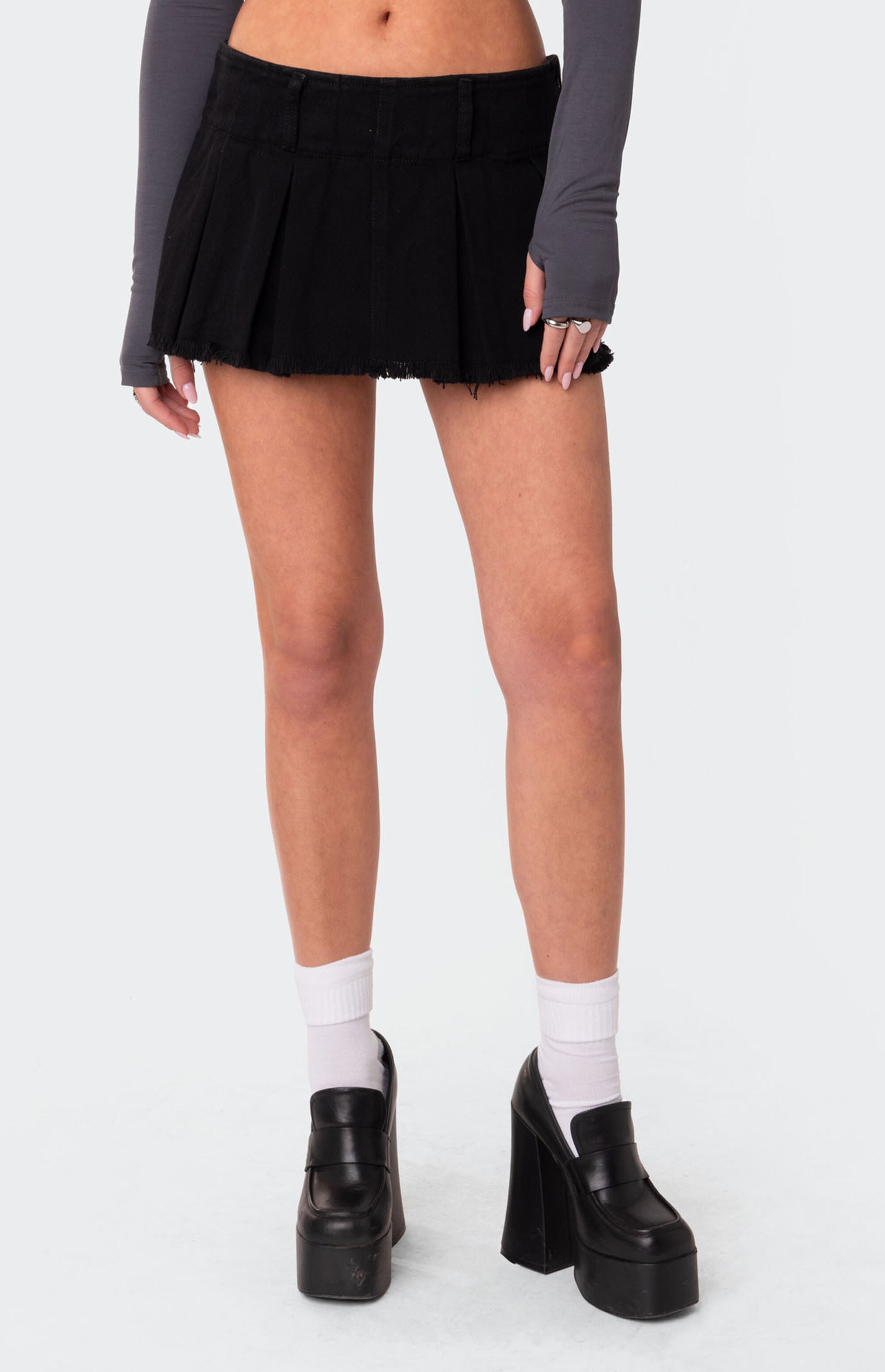 Edikted Washed Denim Pleated Micro Skort | Pacsun