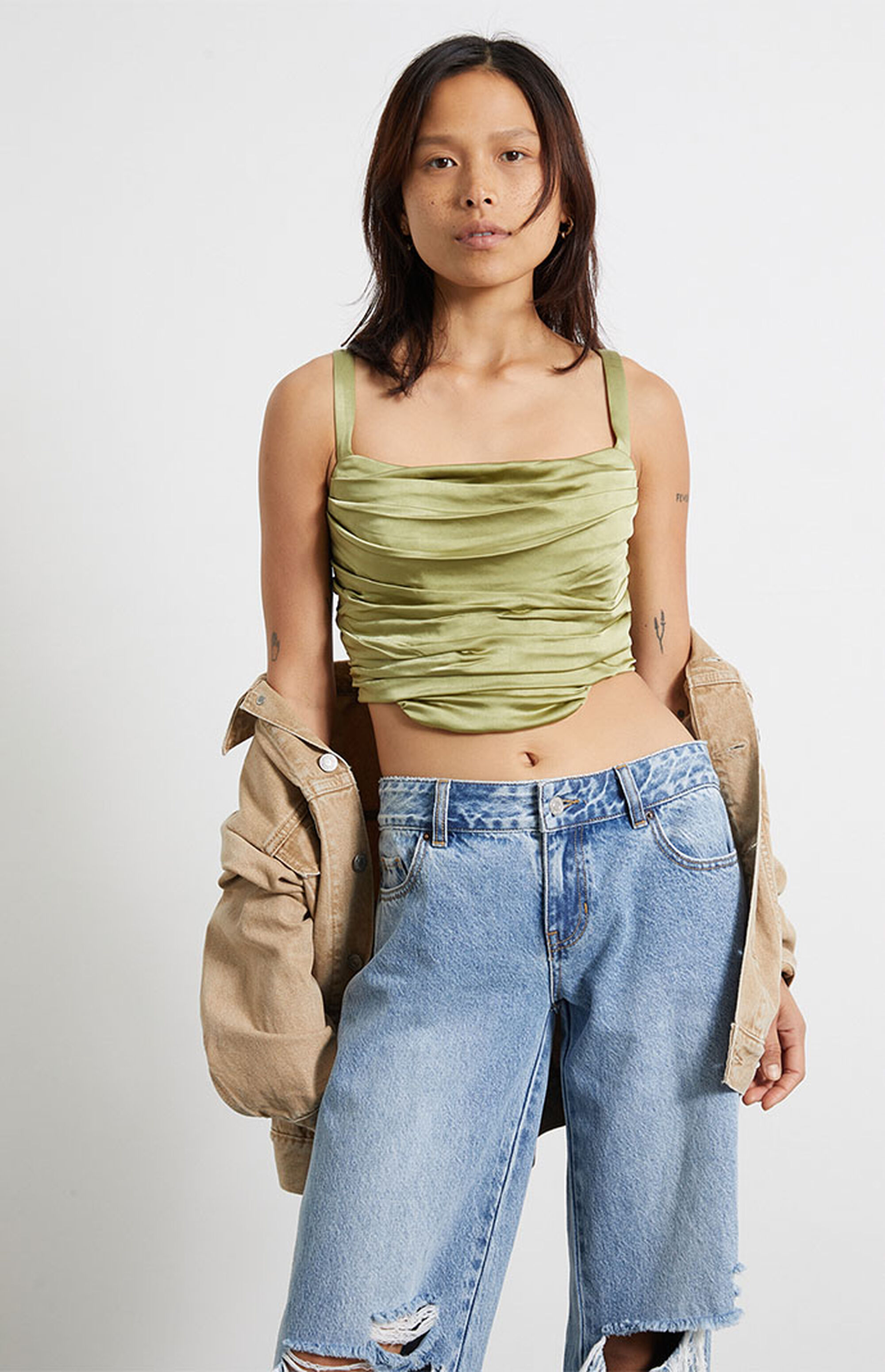 LA Hearts Ruched Satin Corset Top | PacSun