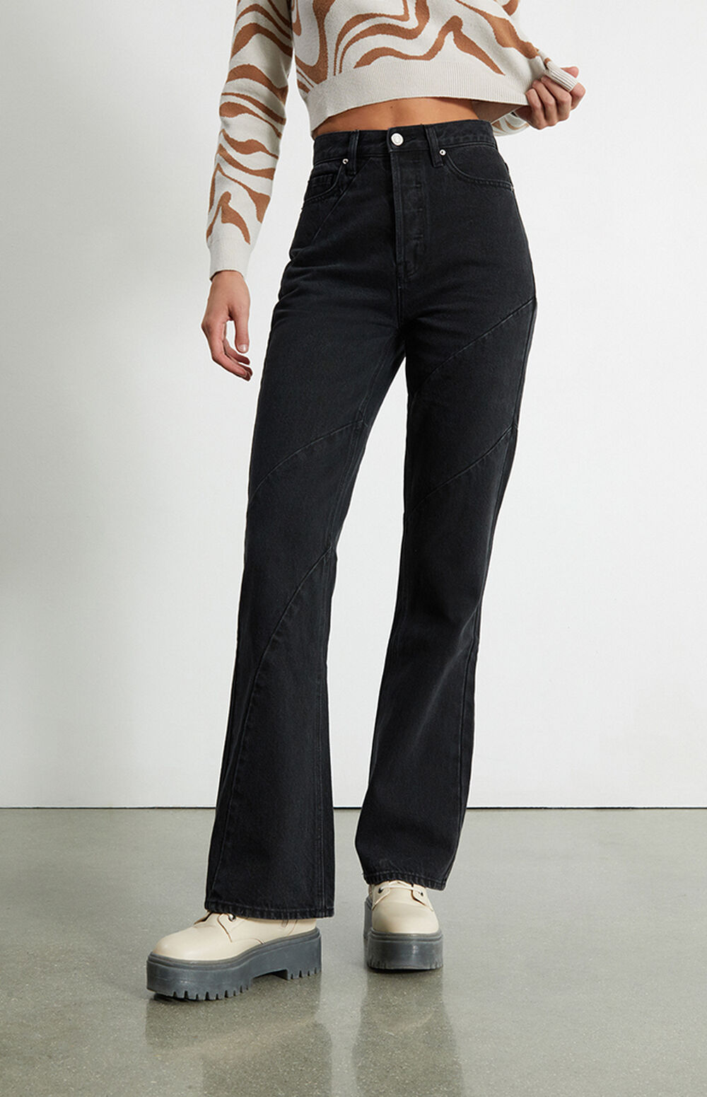 Pacsun Eco Black Wave Panels High Waisted Bootcut Jeans | PacSun