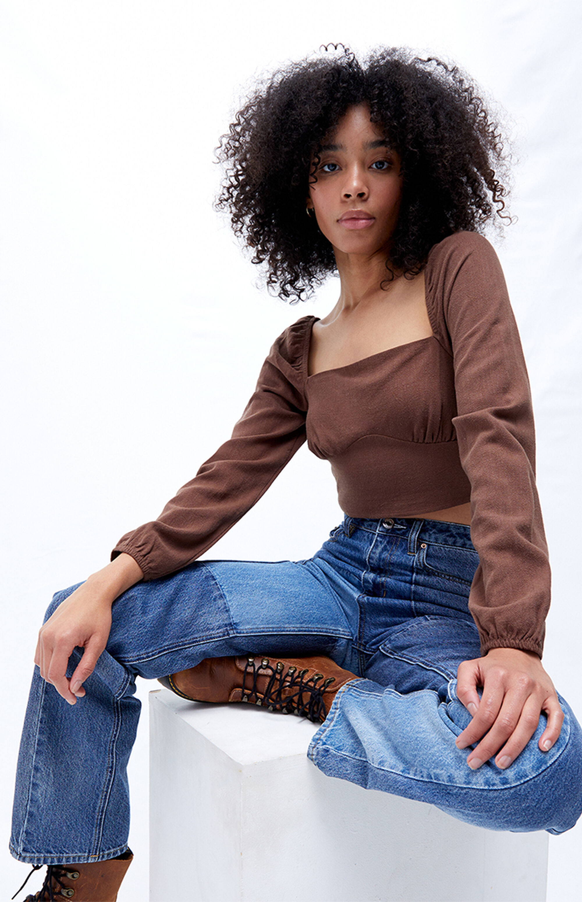 LA Hearts Long Sleeve Bodice Woven Top | Pacsun