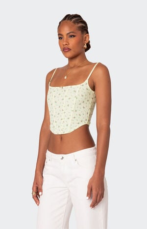 Edikted Rosey Printed Pointelle Corset Top | PacSun