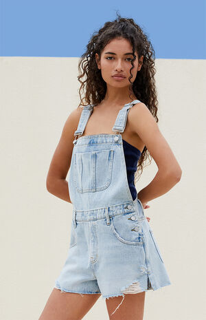 Pacsun Light Indigo Denim Short Overalls | PacSun