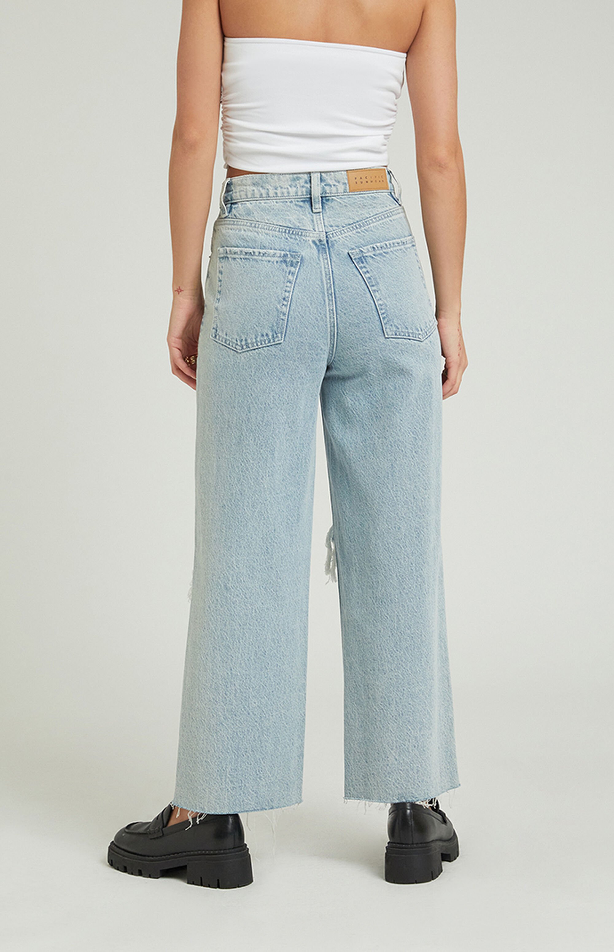 Pacsun Nora Cropped Wide Leg Jeans Ripped Light Indigo | PacSun