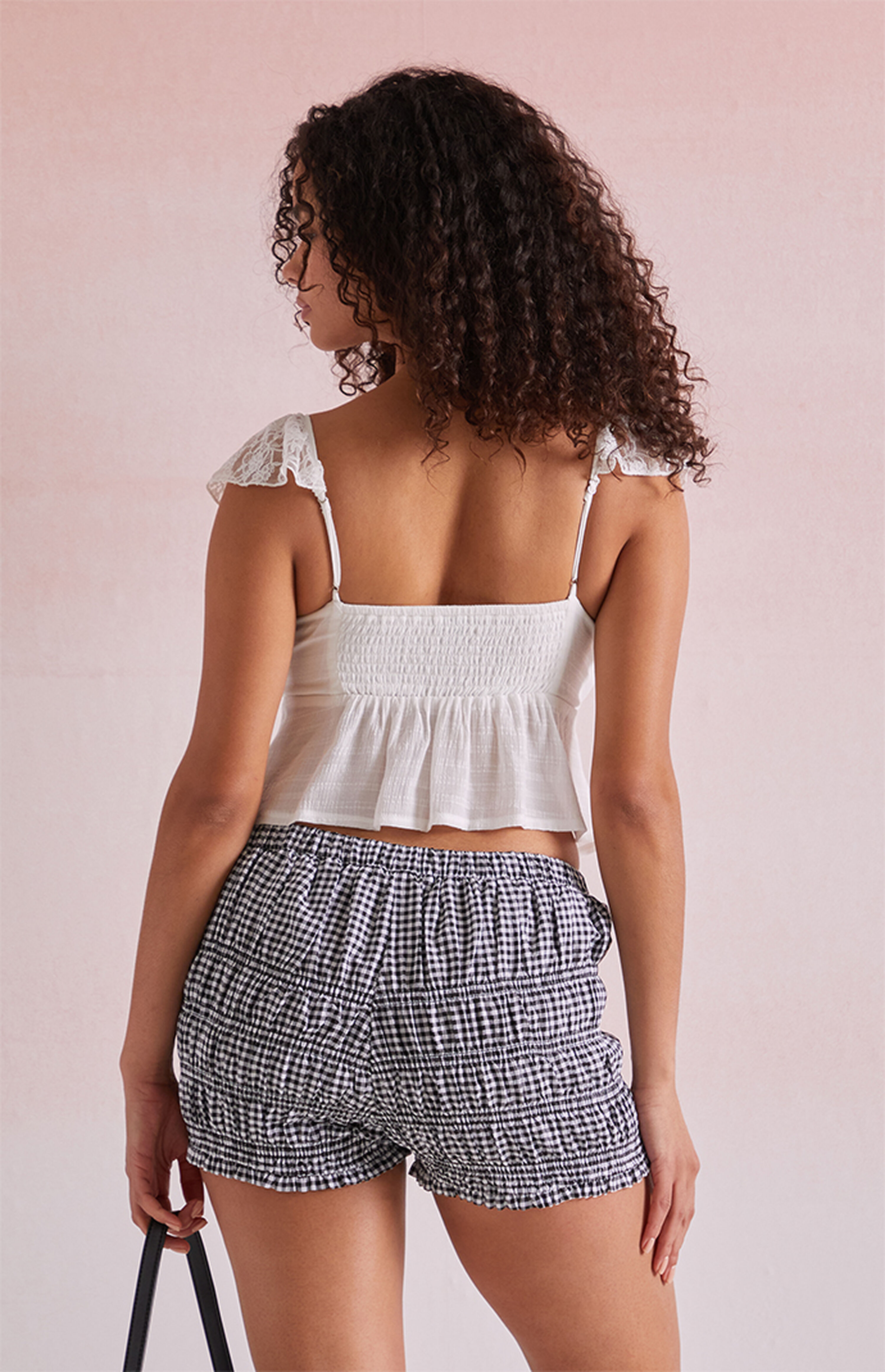 Beverly and Beck Gingham Ruched Bloomer Shorts | Pacsun