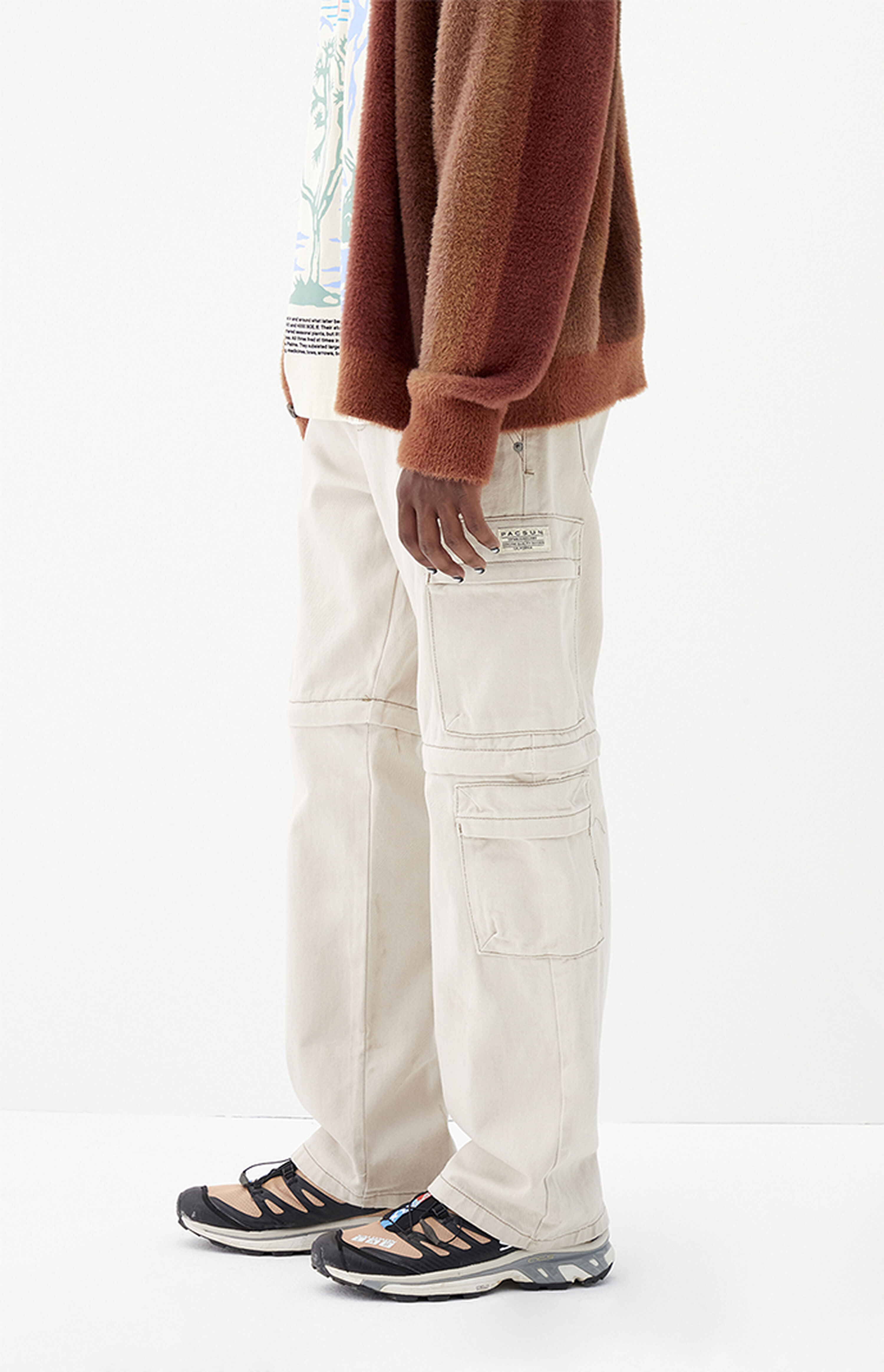 Pacsun Dylan Baggy Jeans Cargo Zip-Off Cream | PacSun