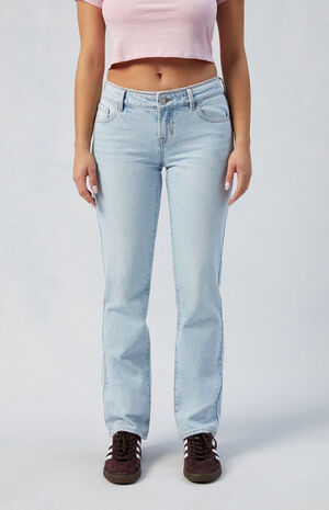 Pacsun Eco Light Indigo Low Rise Rhinestone Straight Leg Jeans | PacSun