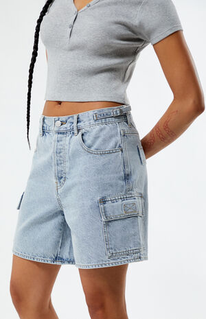 Pacsun Light Indigo Denim Cargo Dad Jorts | PacSun