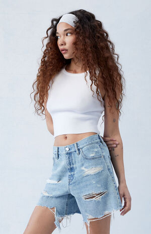 Pacsun Eco Light Indigo Ripped High Waisted Relaxed Jorts | PacSun