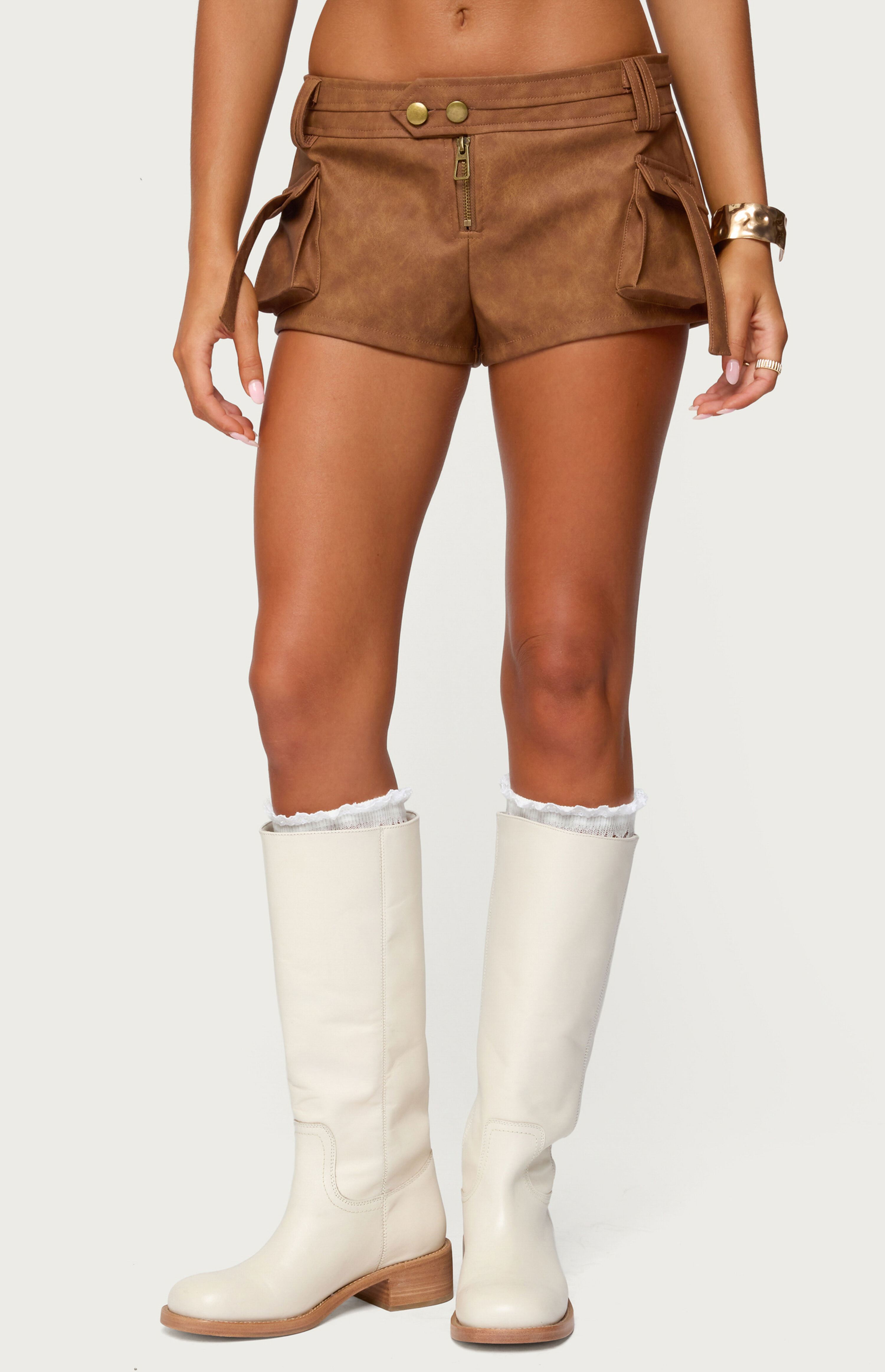 Edikted Washed Faux Leather Micro Cargo Shorts | PacSun