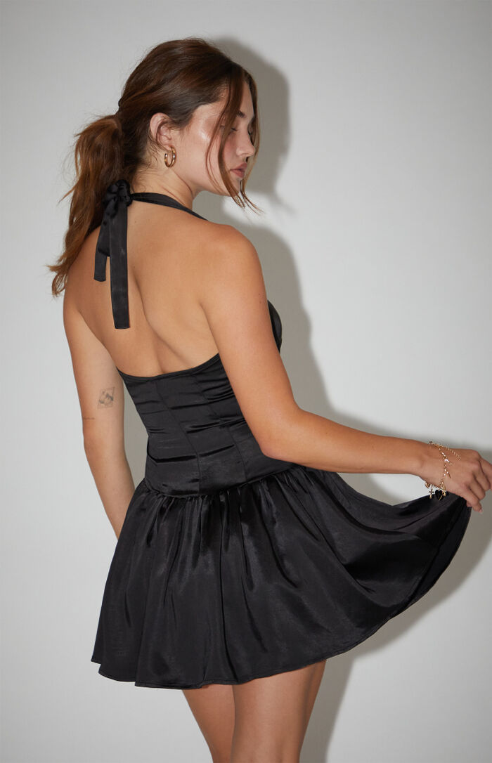 Beverly and Beck Satin Halter Drop Waist Mini Dress | PacSun