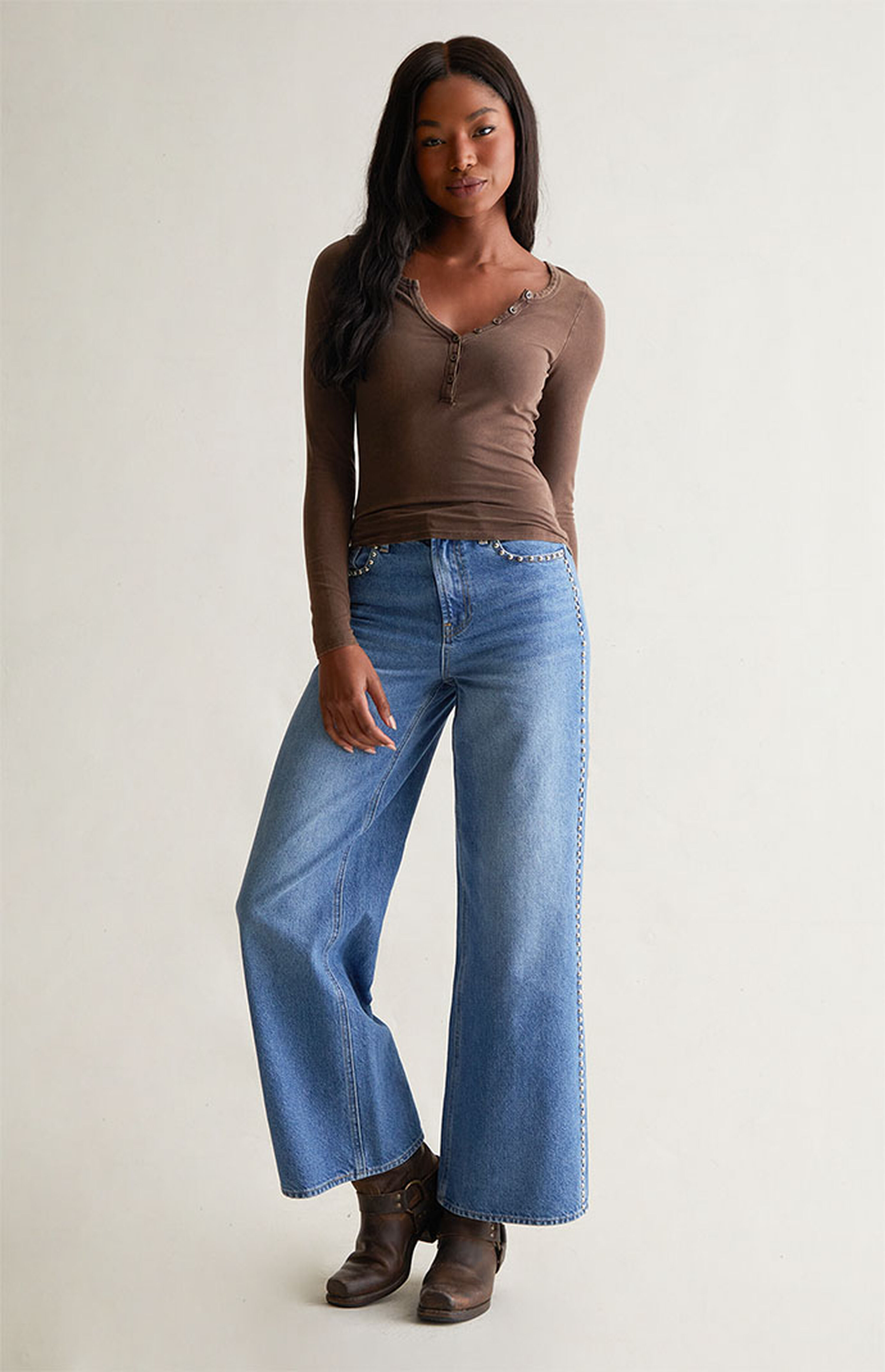 Est. PAC 1980 Ashlee Notched Washed Henley Top | PacSun