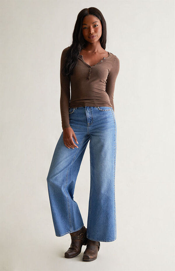 Est. PAC 1980 Ashlee Notched Washed Henley Top | PacSun