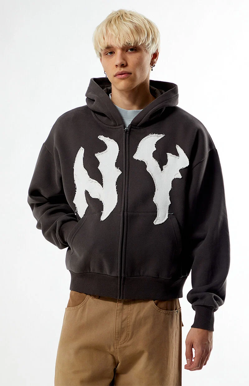 Pacsun NY Raw Applique Full Zip Up Hoodie | Pacsun