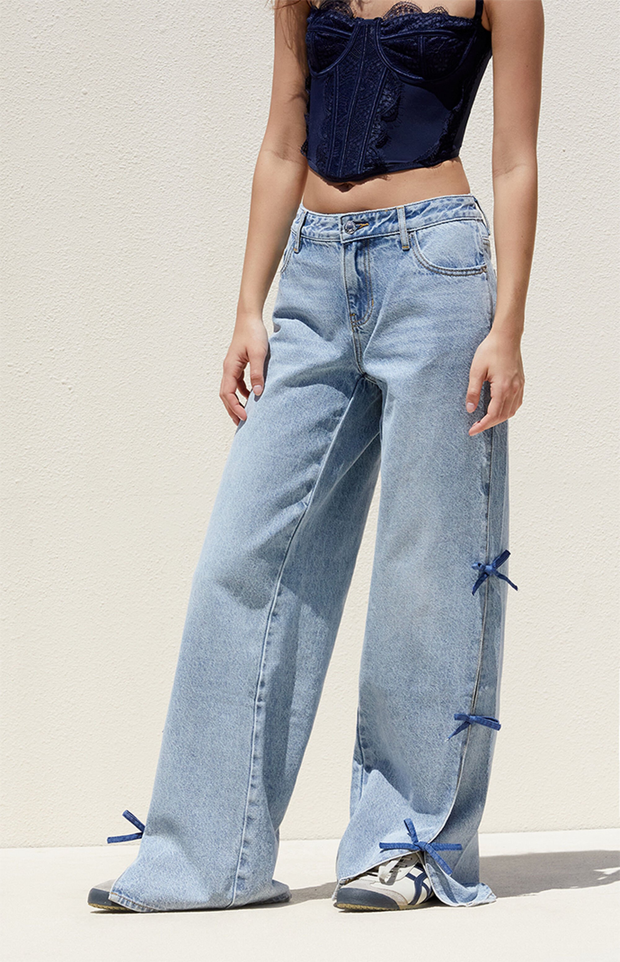 Pacsun Light Indigo Bow Low Rise Baggy Jeans | PacSun
