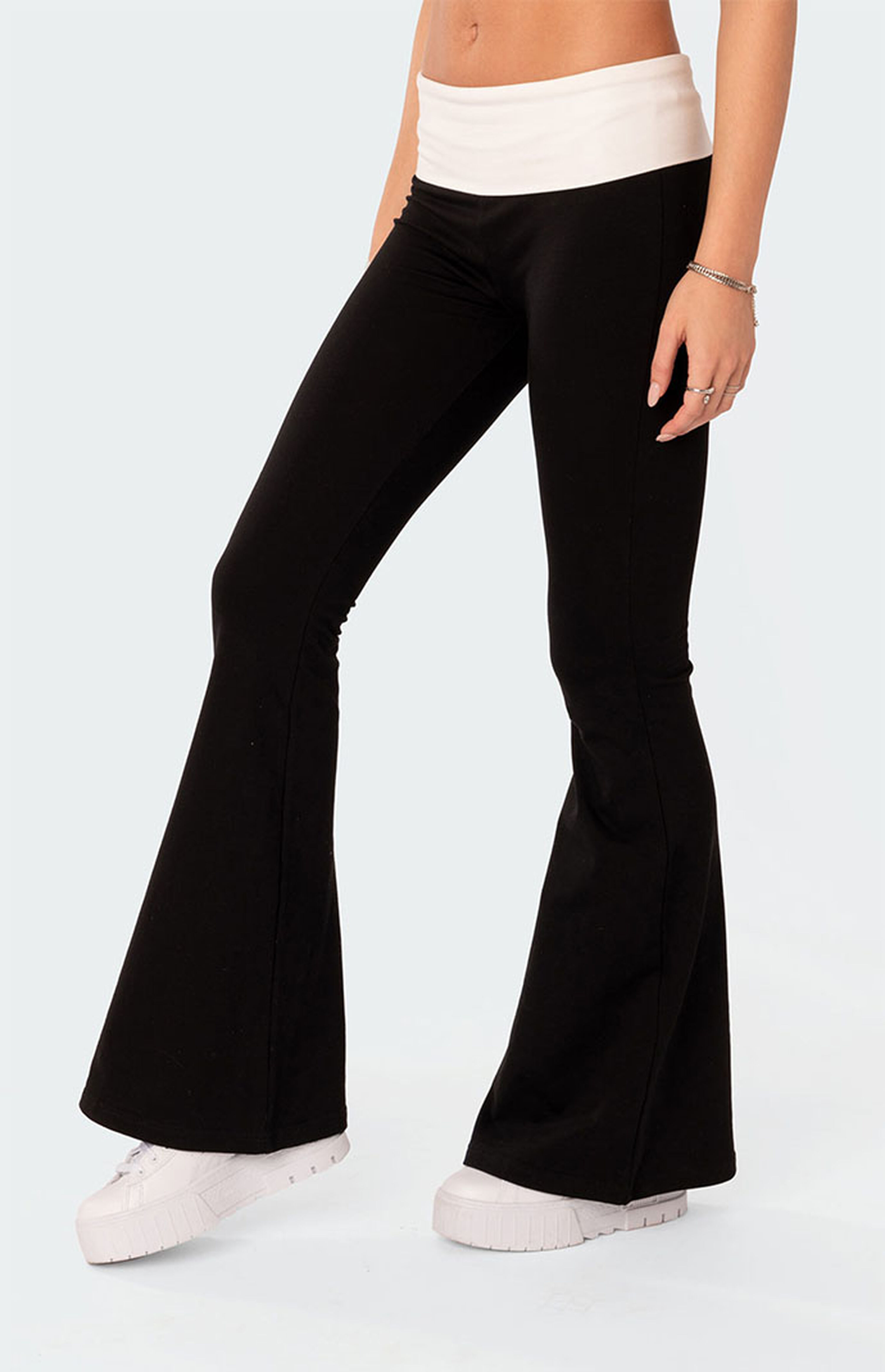 Edikted Contrast Fold Over Flared Leggings | Pacsun