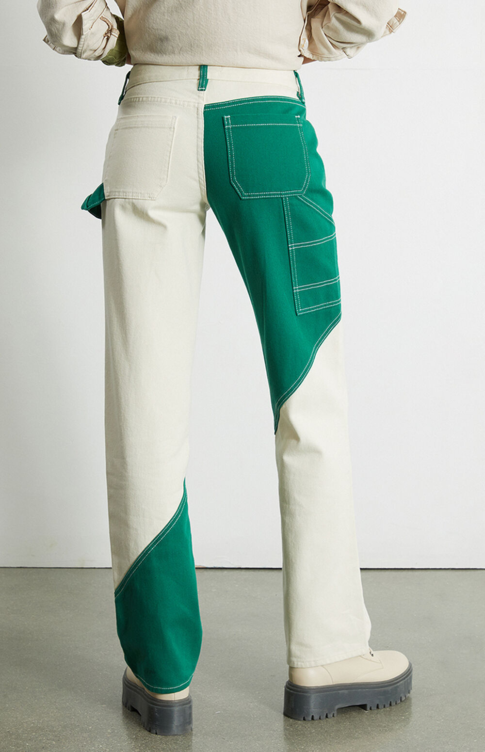 Pacsun Green & White Paneled Low Rise Carpenter Pants | PacSun