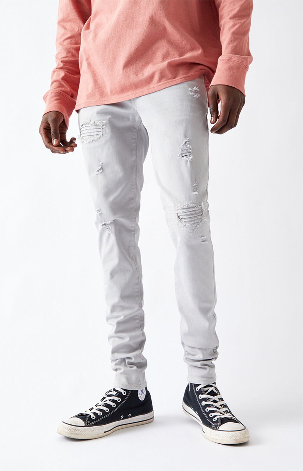 PacSun Light Gray Rip & Repair Stacked Skinny Jeans | PacSun