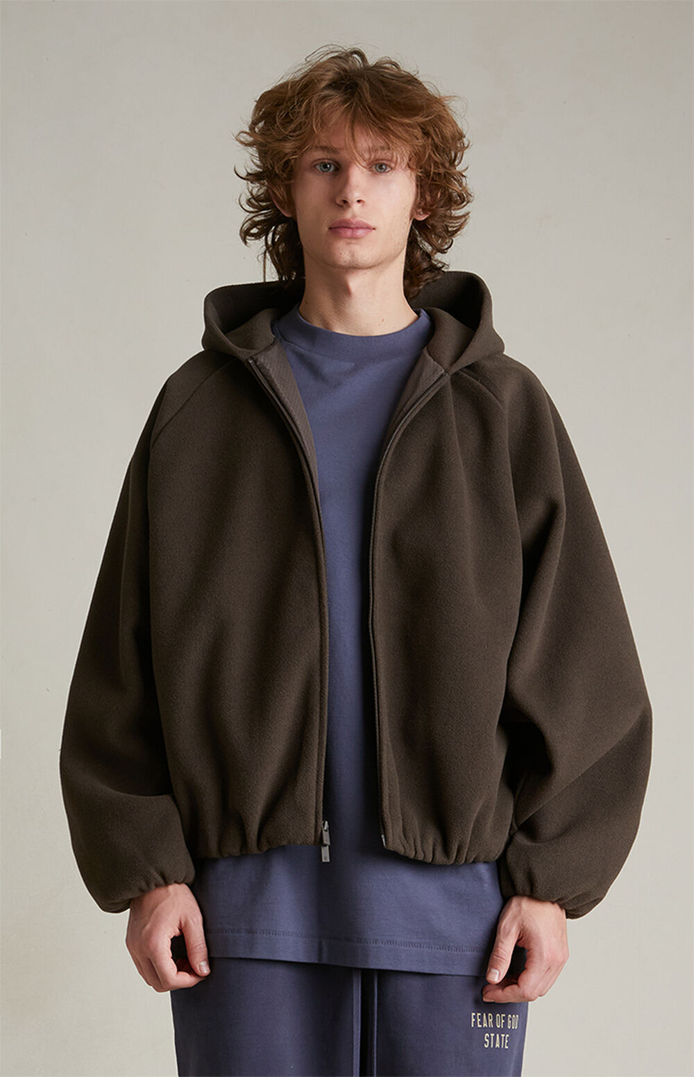 Fear of God ESSENTIALS Brown Brushed Yarn Hooded Bomber Jacket | PacSun