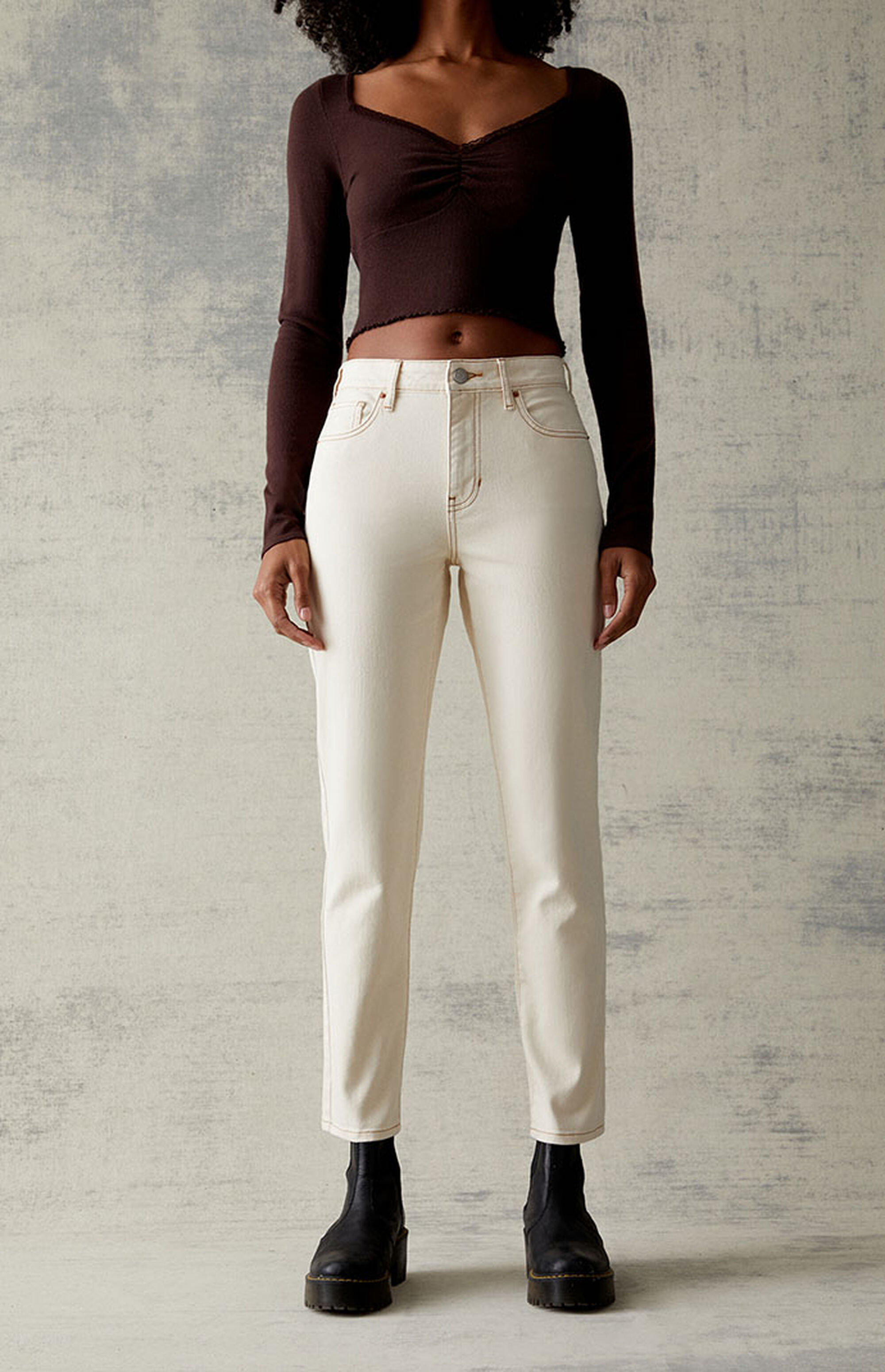 Pacsun Cream Stretch Mom Jeans | Pacsun