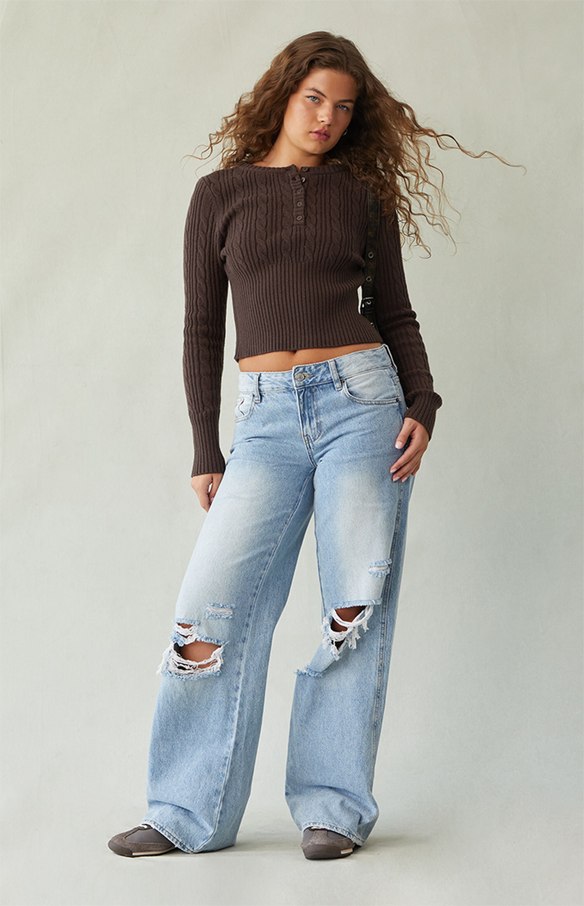 Pacsun Casey Low Rise Baggy Jeans Ripped Knees Medium Indigo | Pacsun