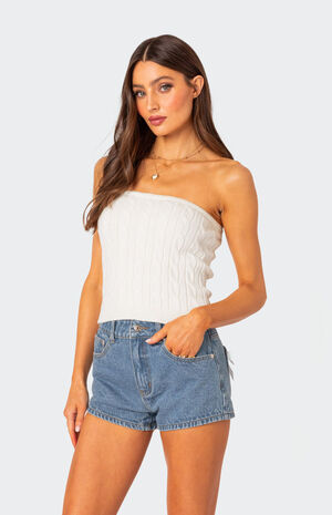 Edikted North Cable Knit Strapless Top | Pacsun