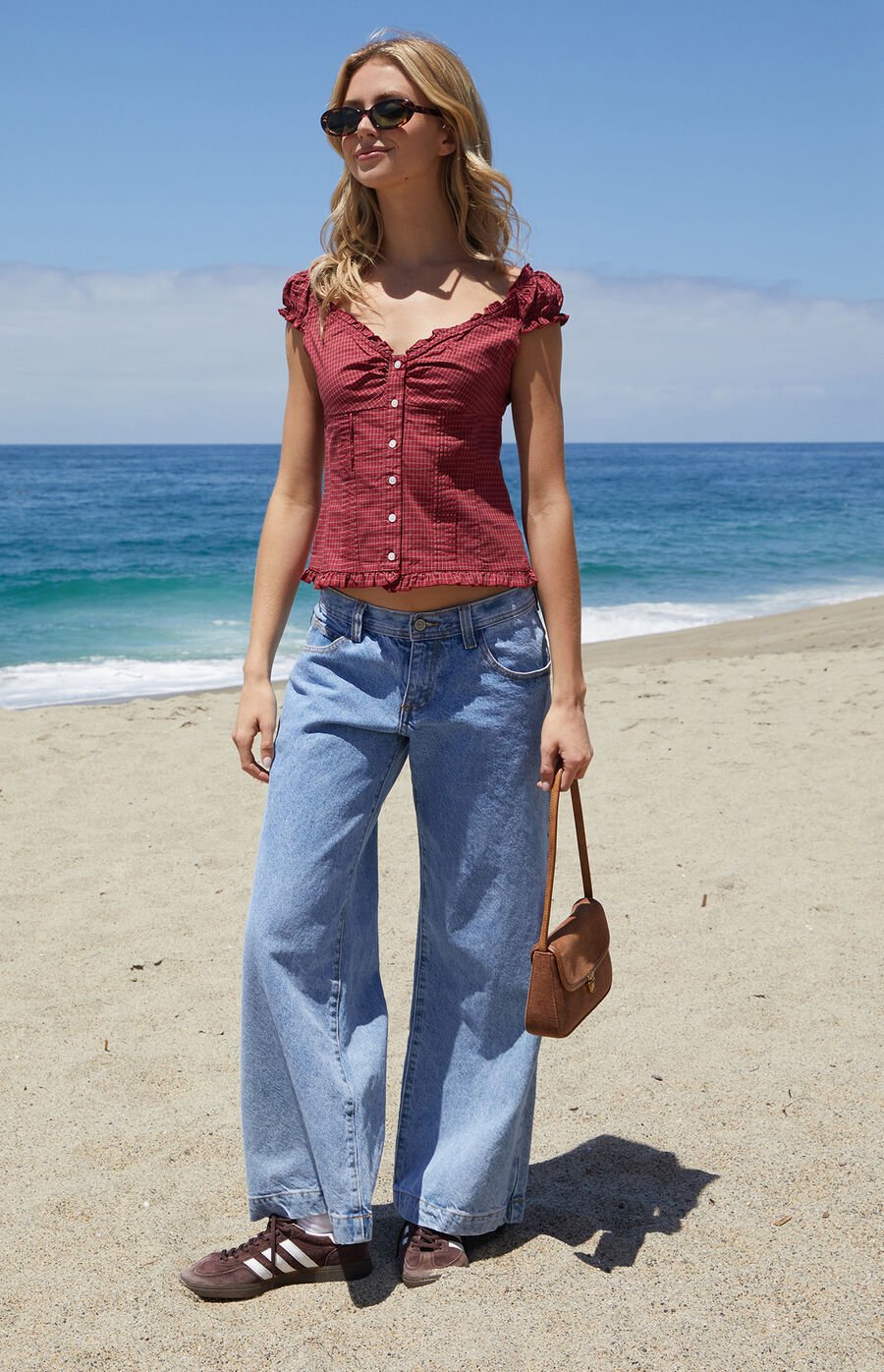 John Galt Burgundy Plaid Elena Top | PacSun