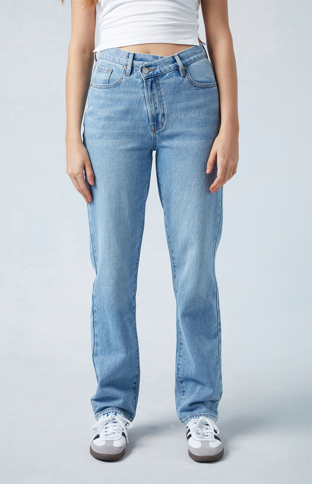 PacSun Medium Blue Asymmetrical Dad Jeans | PacSun