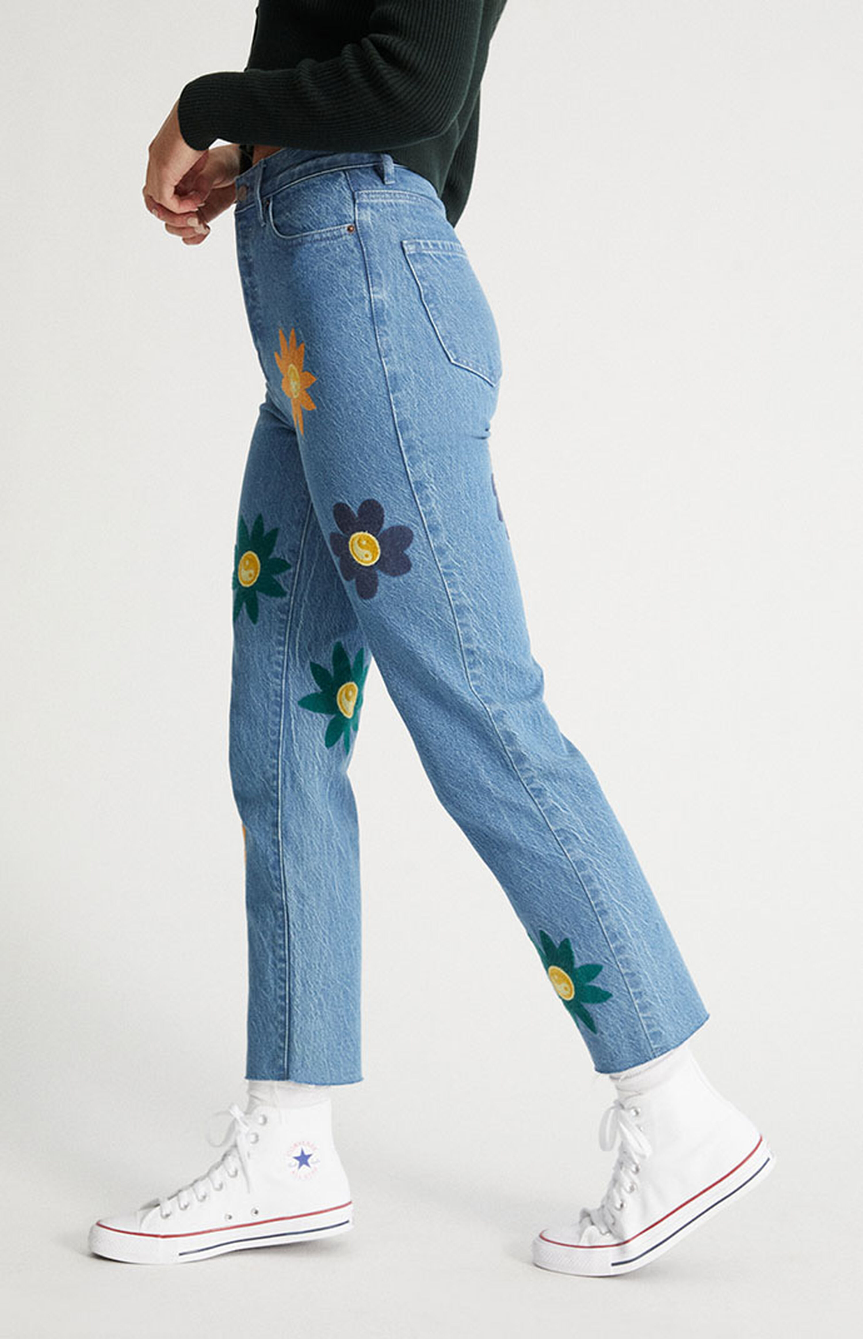 Pacsun Eco Flower Embroidered High Waisted Straight Leg Jeans Pacsun