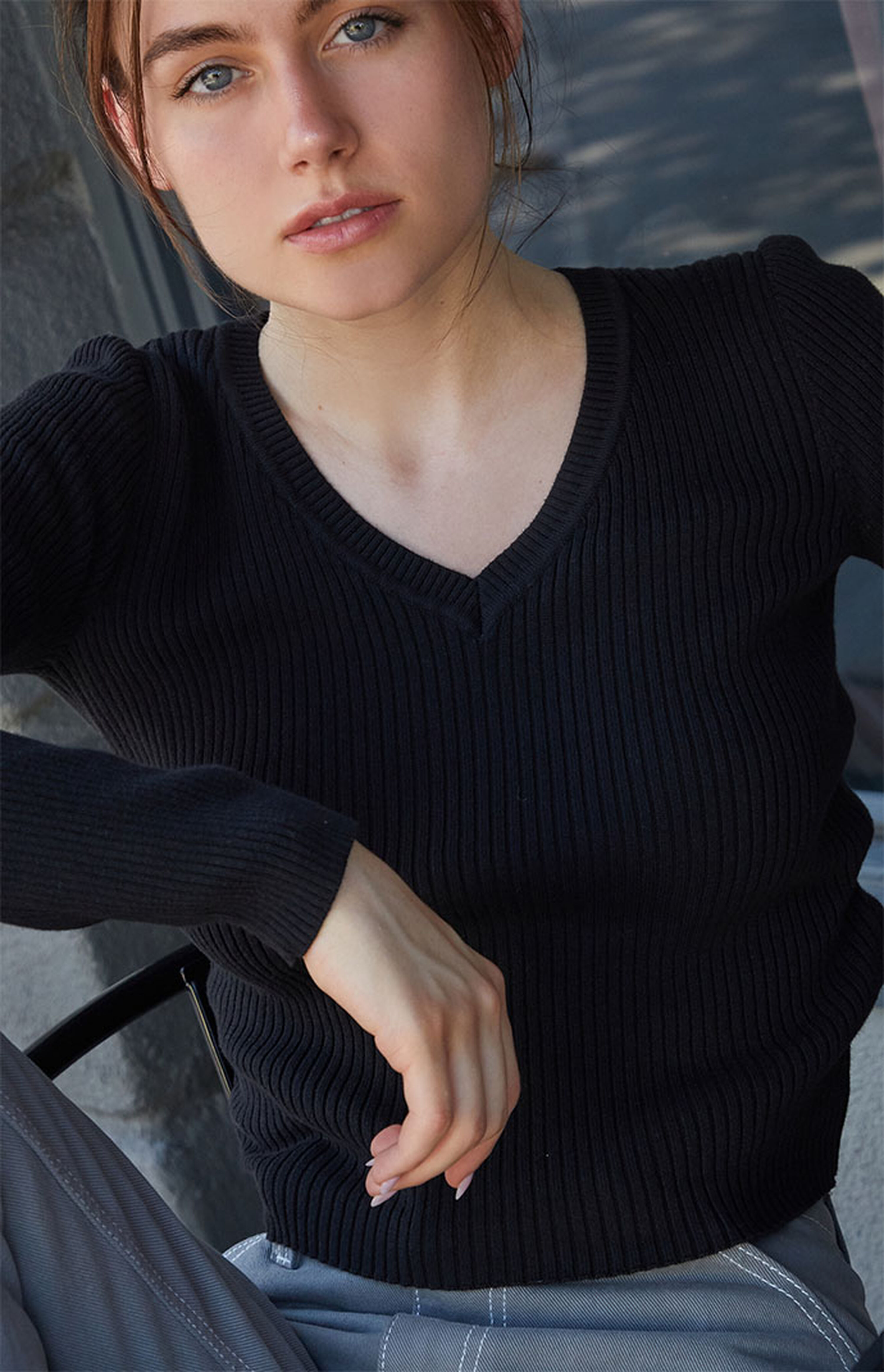 John Galt Black Milena V-Neck Sweater | PacSun